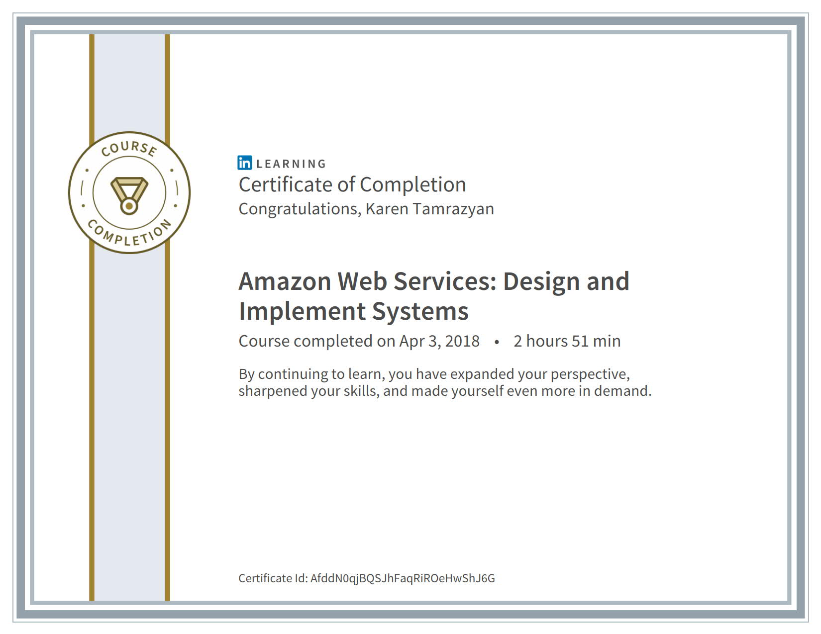 Completed three AWS and Azure online courses | Karen Tamrazyan